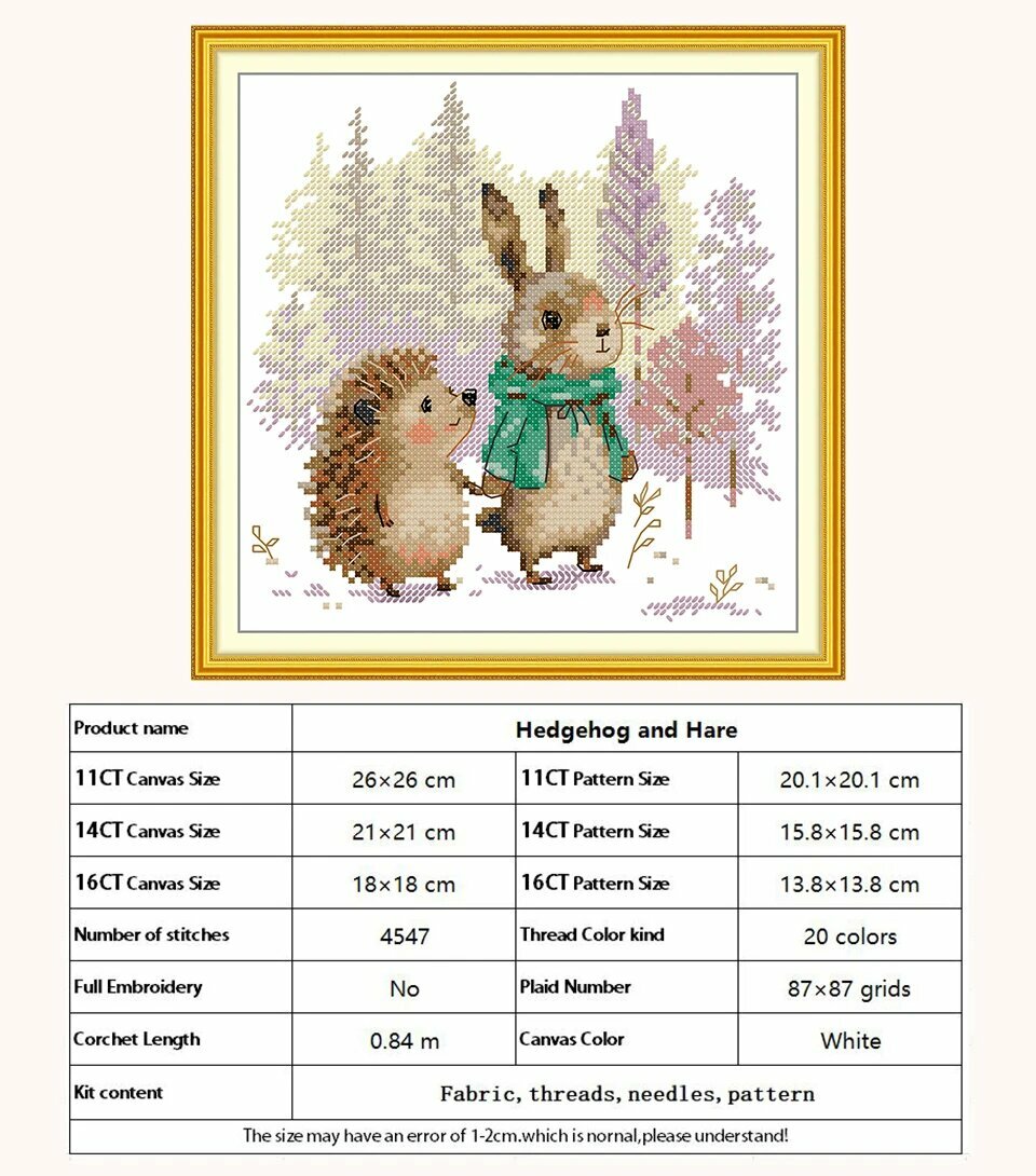 Набор для вышивки крестом "Ежик и Hare" 11CT, 20 цветов