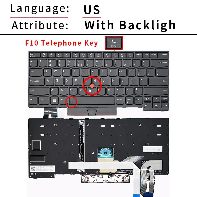 Клавиатура US для Lenovo Thinkpad T14/P14S/T14 Gen1/Gen2 с подсветкой