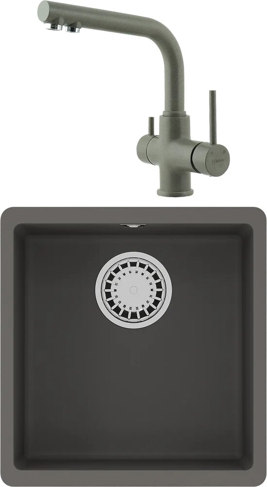 Комплект Мойка Lemark Sinara 400-U 9910065 40x42, серый шелк, искусственный гранит / Смеситель Comfort LM3061PGS серый шелк, серый шелк