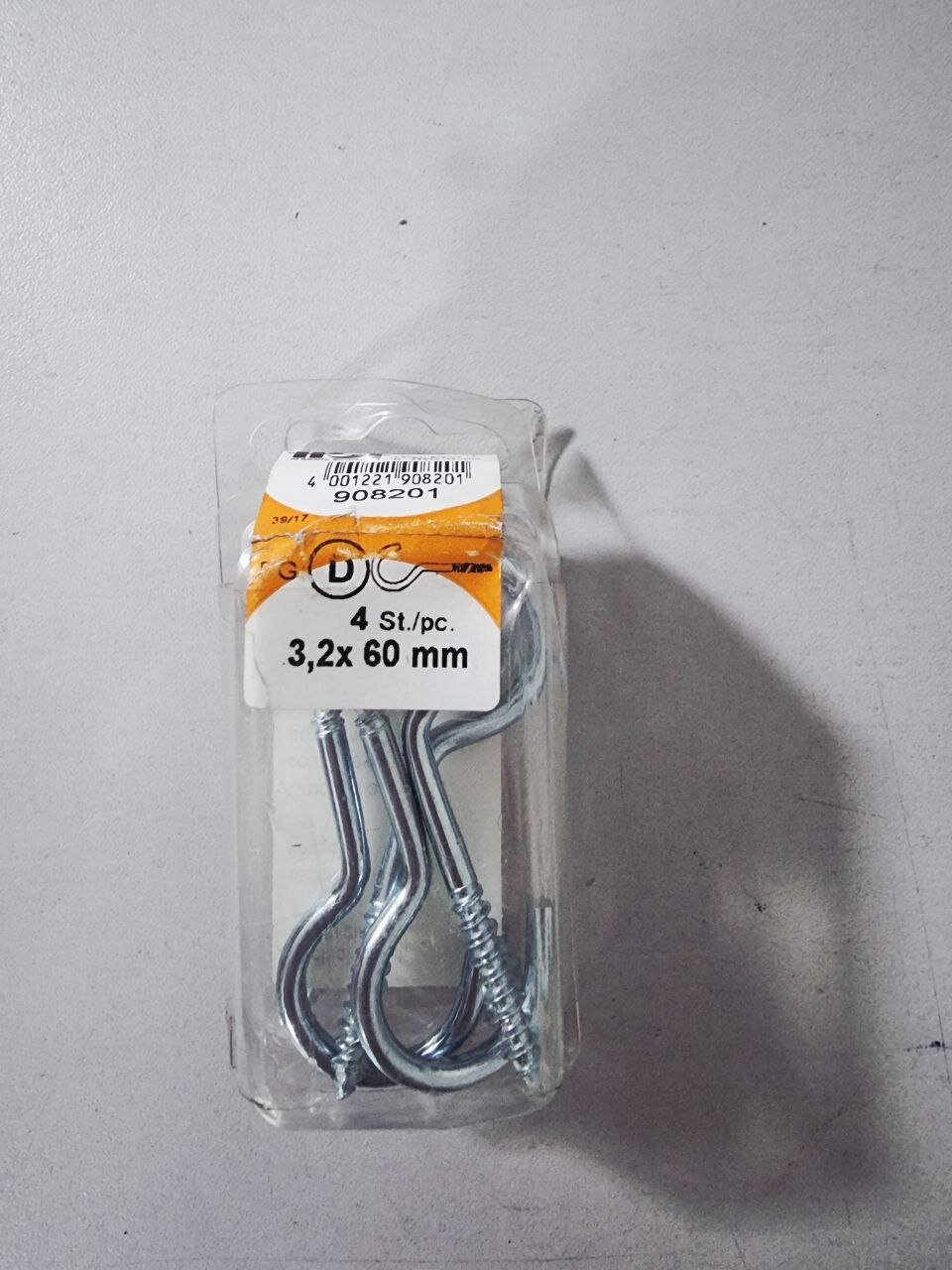 Шуруп крюк крепежный полукольцо 3,2*60 (1уп-4 шт*2 упк) HSI, Германия