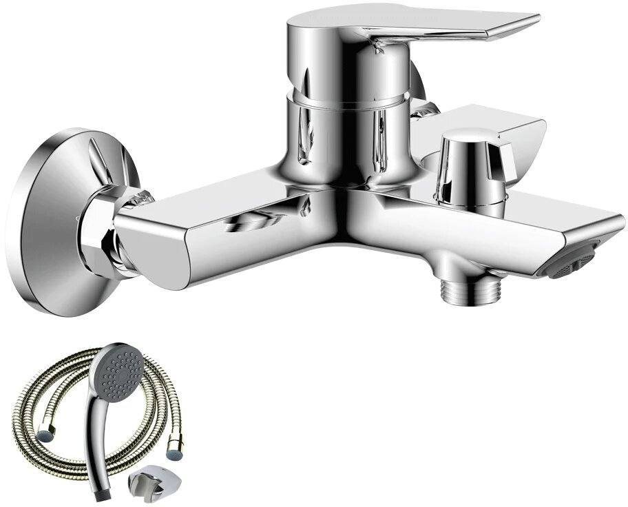 Смеситель для ванны с душем Olive'S Sevilla 20201SV с душевым гарнитуром, настенный, однорычажный, хром, глянцевый, латунный, с керамическим картриджем