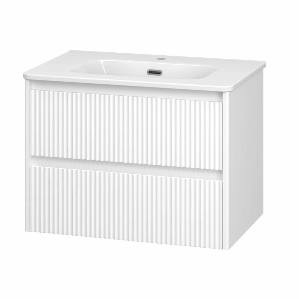 Тумба с раковиной Brevita Riva 70 подвесная, 71 см, белая, глянцевая, из МДФ, с ящиками, раковина для ванной фаянсовая, прямоугольная