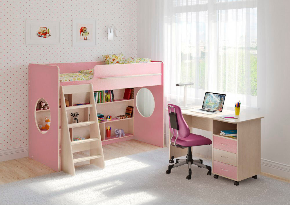 Детская кровать Л-26.6 Дуб Молочный Розовый