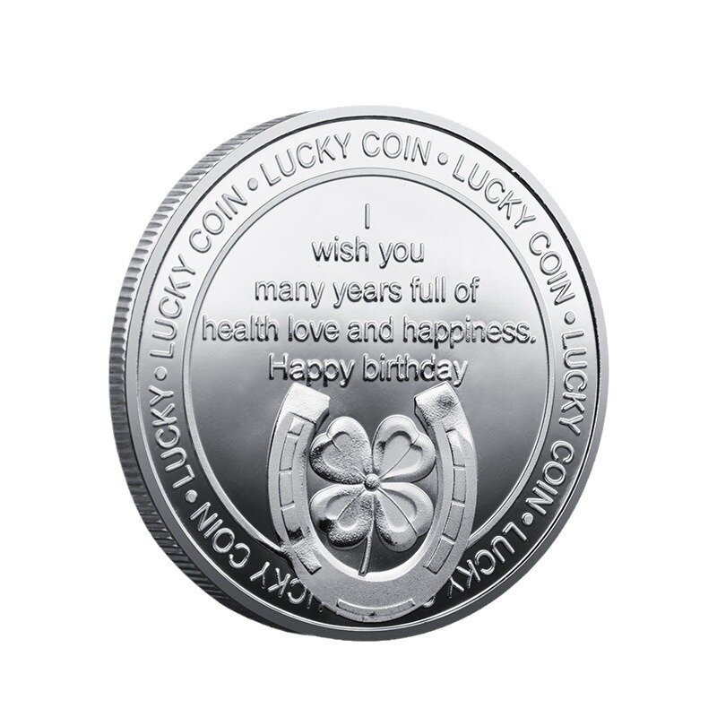 Памятная монета на удачу с изображением подковы и четырёхлистного клевера, серебряная монета с поздравлениями с днём рождения, вдохновляющая коллекционная металлическая монета для демонстрации и коллекционирования, железный коврик 4 см