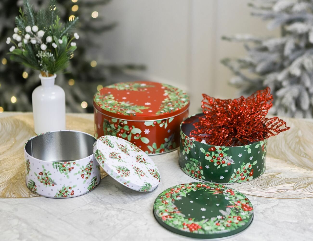 Набор коробок для хранения зимние краски, металл, 14-20 см, 3 шт, Koopman International 170490530