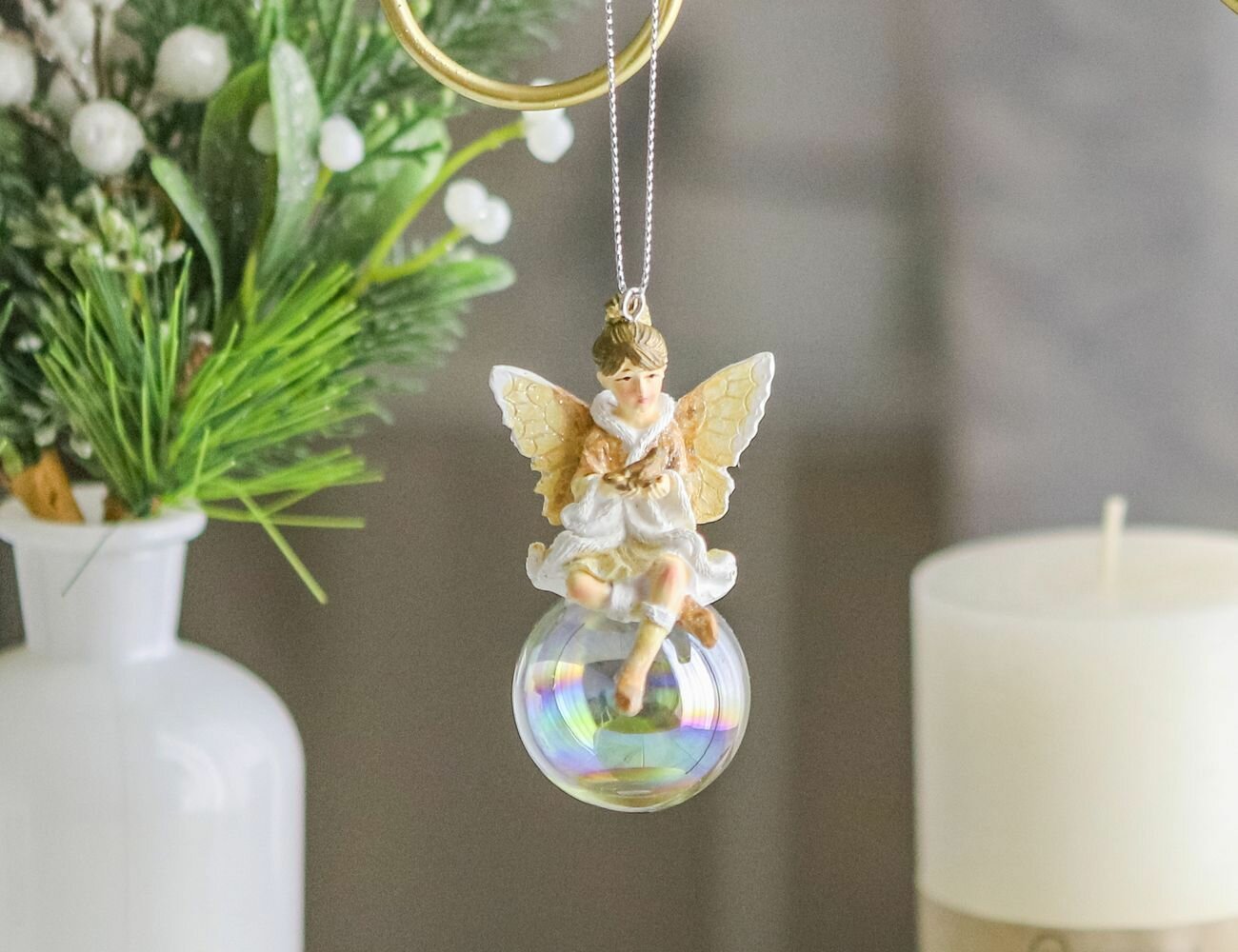 Ёлочное украшение ФЕЯ николетта на стеклянном шаре, полистоун, стекло, 8 см, Goodwill MC38065-2
