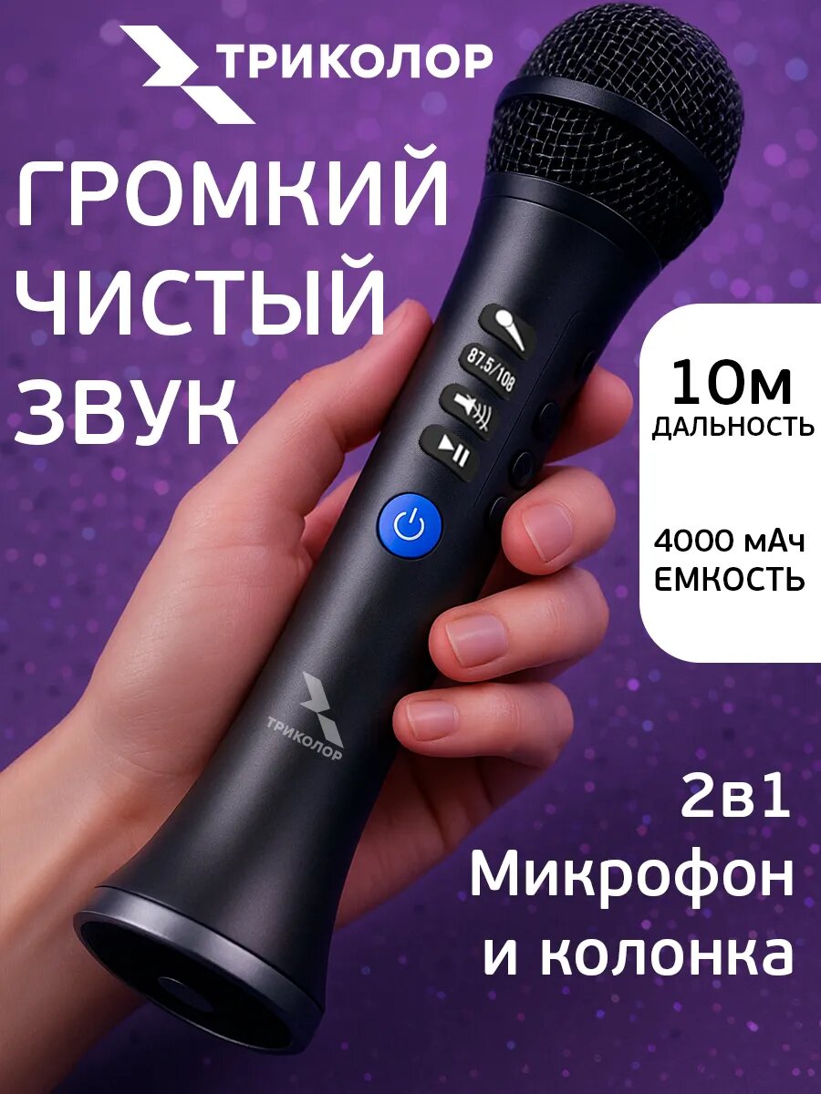 Профессиональный караоке-микрофон TR-KM-15 15W, черный, беспроводной