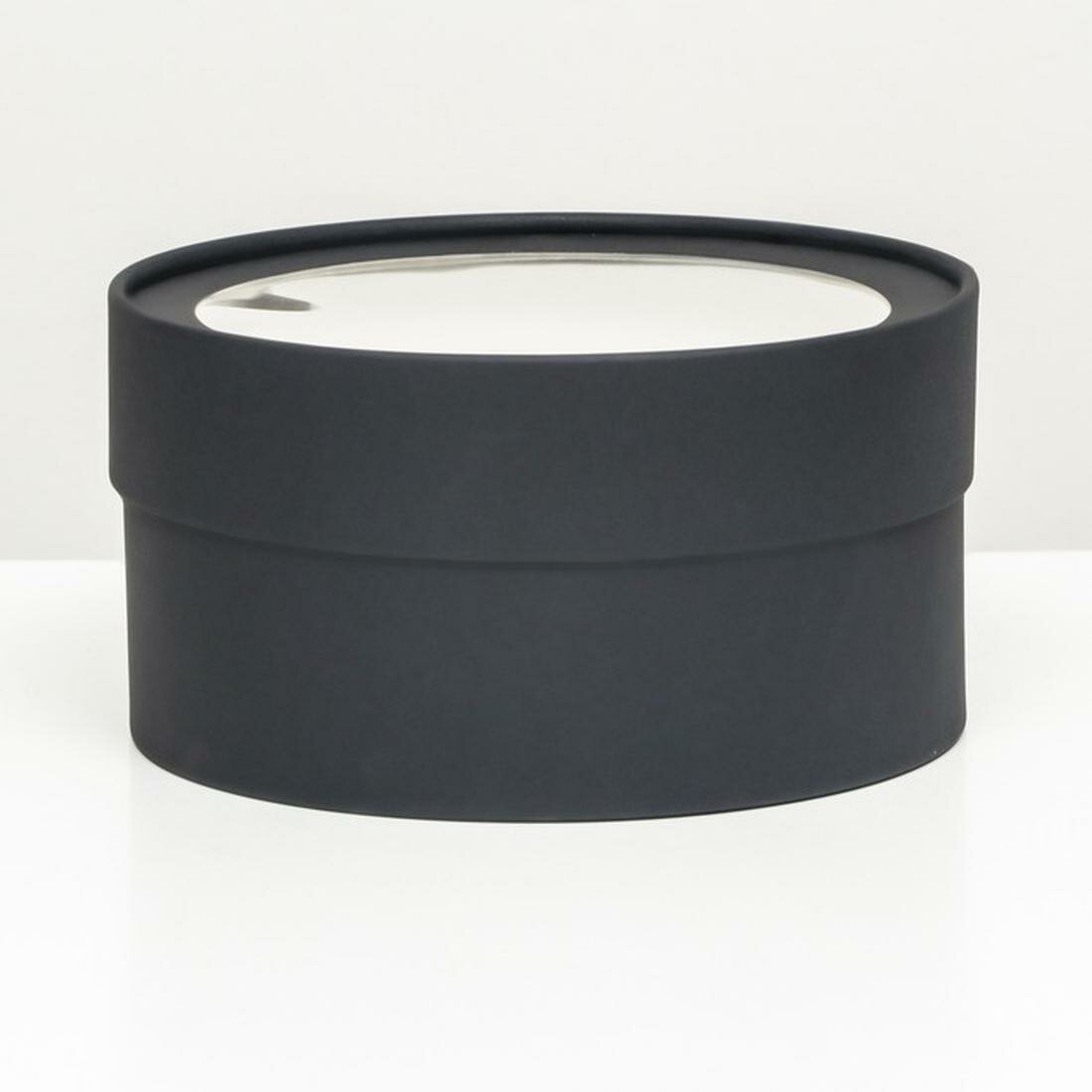Подарочная коробка круглая Black, чёрная, завальцованная с окном, 21×11 см