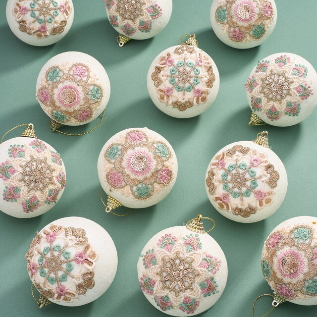 Набор елочных шаров Французские Кружева 8 см, 12 шт, Kaemingk, 740008-набор