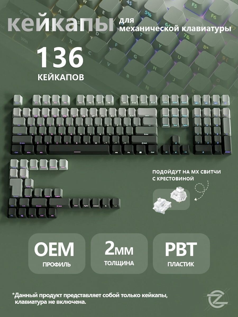 Кейкапы для механической клавиатуры, градиент, Боковая гравировка, просвечивание шрифта,108 кейкапов и 28 дополнительные клавиши, OEM профиль, PBT пластик, подойдут на mx свитчи с крестовиной