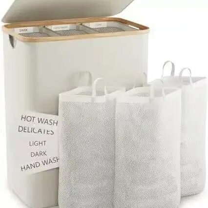 Корзина для белья "корзины для белья frazer Y", 160 л, 1 шт (Не совсем белый, с крышкой и мешками)