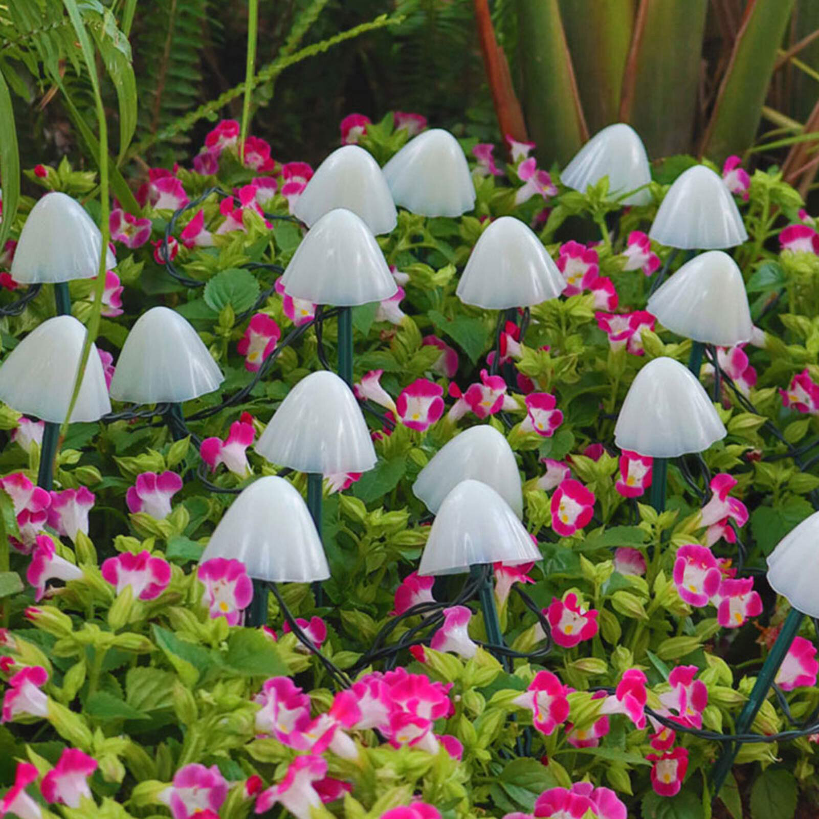 Мини-грибные солнечные фонари, 8 режимов, светодиодные водонепроницаемые струнные дорожки, наружное украшение для сада, заднего двора, лужайки, вечеринки, 5 метров, 20 разноцветных бусин