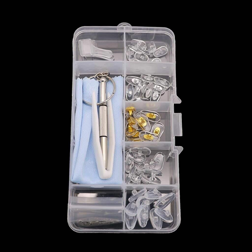 1 коробка различных силиконовых накладок для носа из ПВХ, отверток, шурупов, пинцетов, набор зеркальных салфеток-упаковка