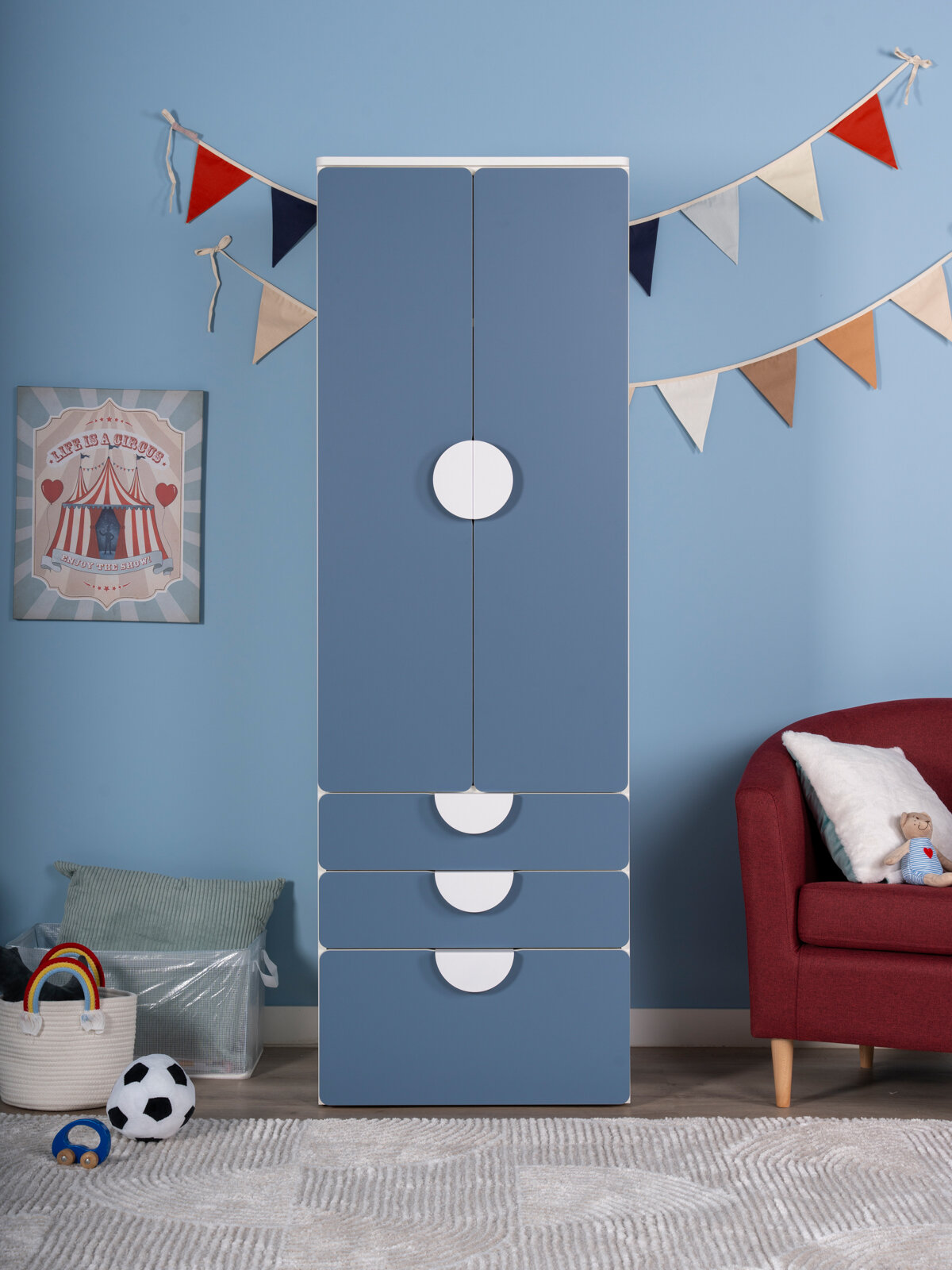 Распашной шкаф ГУД лакк Пикси, с двумя дверьми, тремя ящиками и полкой, 60 x 57 x 180 см, голубой