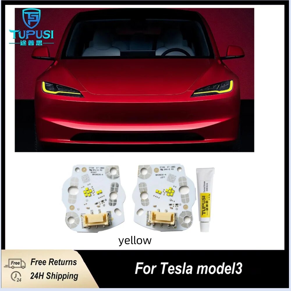Для Tesla Model 3 фары DRL, обновление изменения цвета, желтый, красный, ледяной синий, дневные ходовые огни, светодиодные доски DRL, новости 2024 года YELLOW
