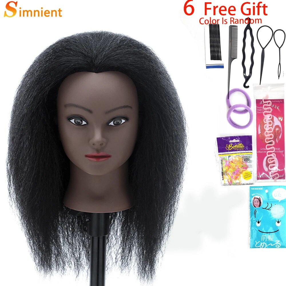 Головы манекена афро с 100% человеческими волосами, Парикмахерская, тренировочная голова манекена, косметологическая Кукольная голова для тренировок, плетение, 14 inch A, Женский