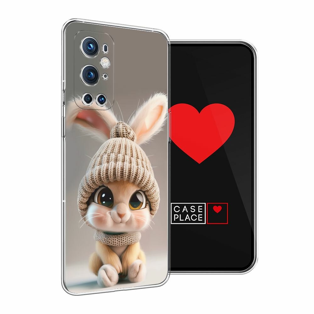 Чехол на OnePlus 9 Pro / ВанПлас 9 Про с принтом "Крольчонок в вязаной шапке" — фото 1