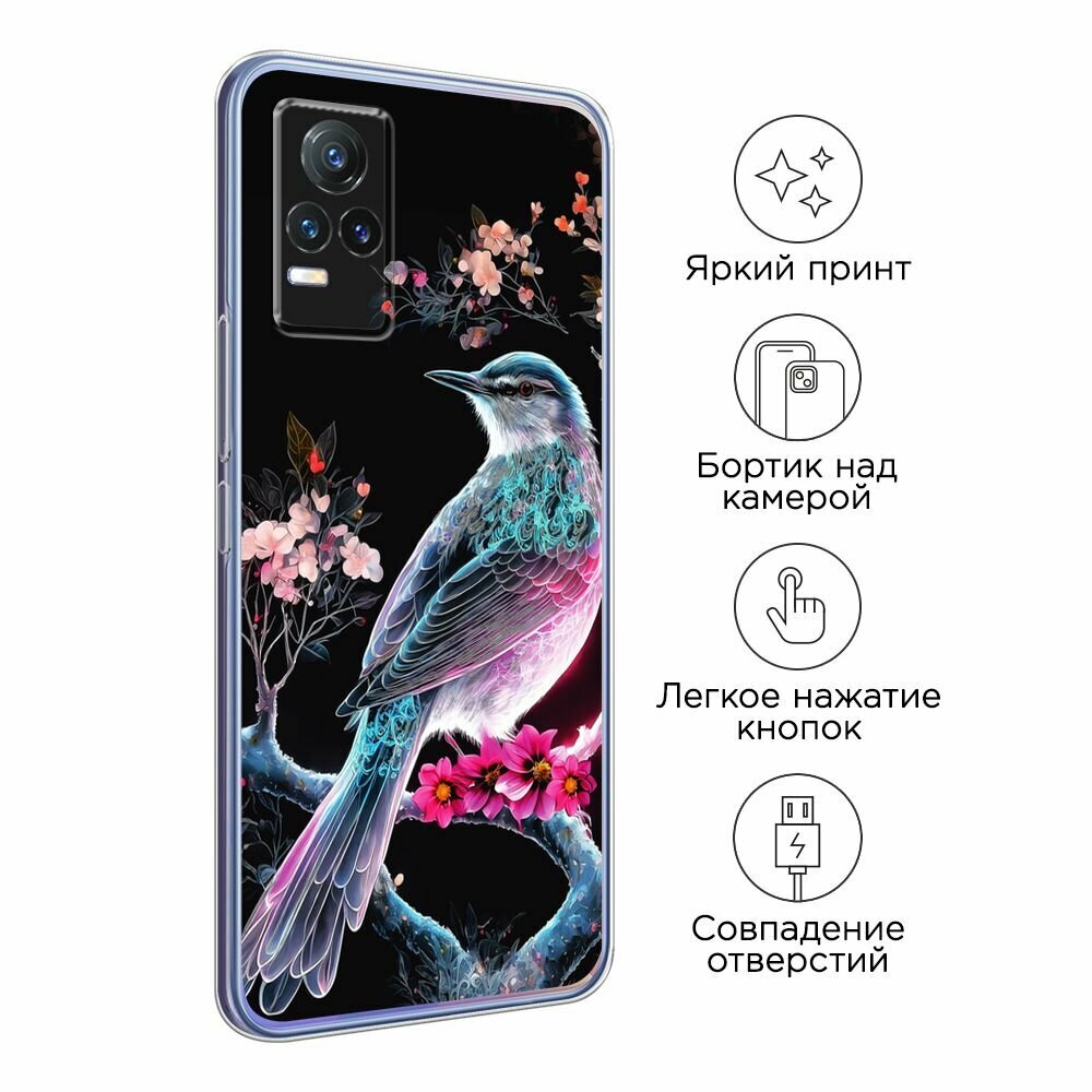 Чехол на Vivo V21e 4G / Виво V21e 4G с принтом "Птица на цветущем дереве" — фото 1