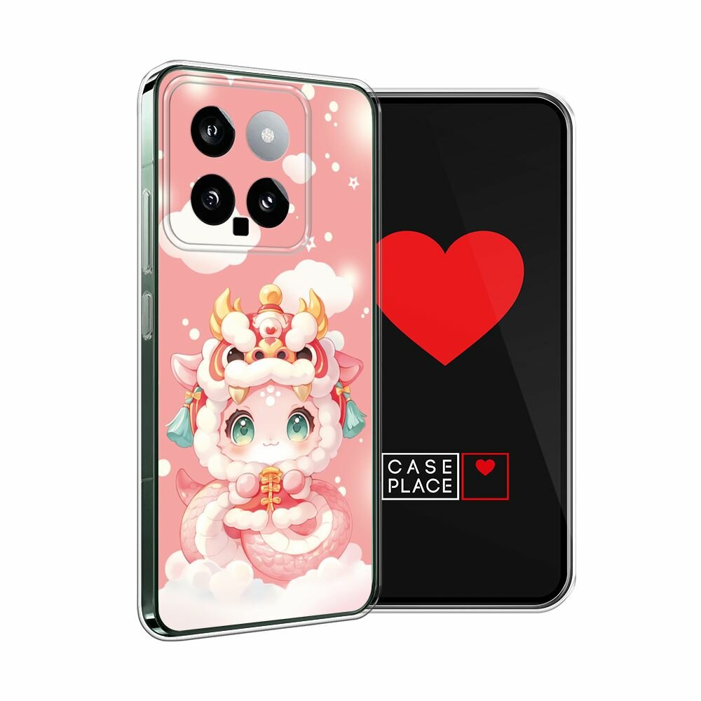 Чехол на Xiaomi 14 / Сяоми 14 с принтом Розовая китайская змейка 1 — фото 1