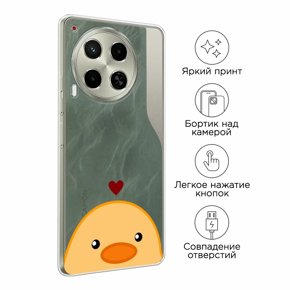 Чехол на Tecno Camon 30 5G / Текно Камон 30 5G с принтом "Влюблённая уточка - 14 февраля", прозрачный — фото 1