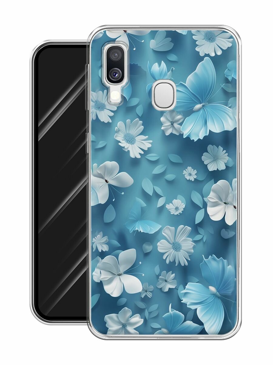Чехол на Samsung Galaxy A40 / Самсунг Галакси А40 с принтом "Голубые глазурные цветы" — фото 1
