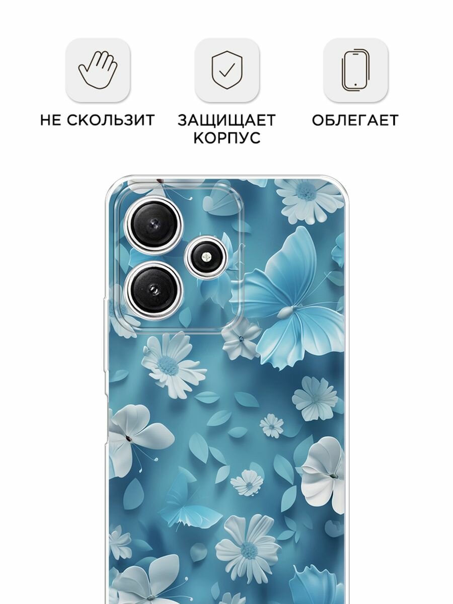 Чехол на Xiaomi Redmi 12 5G / Сяоми Редми 12 5G с принтом "Голубые глазурные цветы" — фото 1