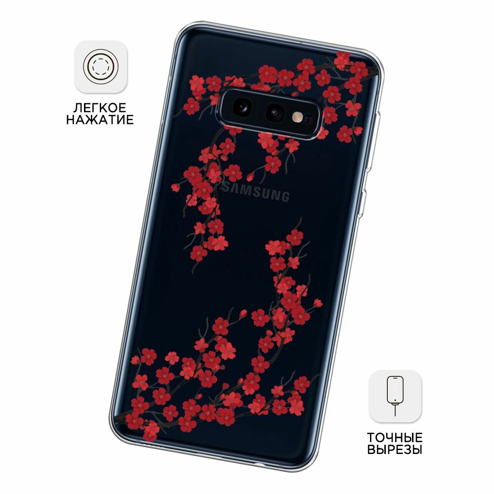 Чехол на Samsung Galaxy S10E / Самсунг Галакси S10E с принтом "Красная сакура", прозрачный — фото 1