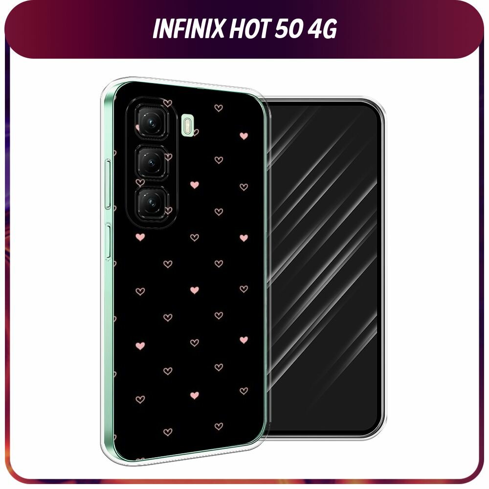 Чехол на Infinix Hot 50 4G / Инфиникс Хот 50 4G с принтом "Черный фон и сердечки"
