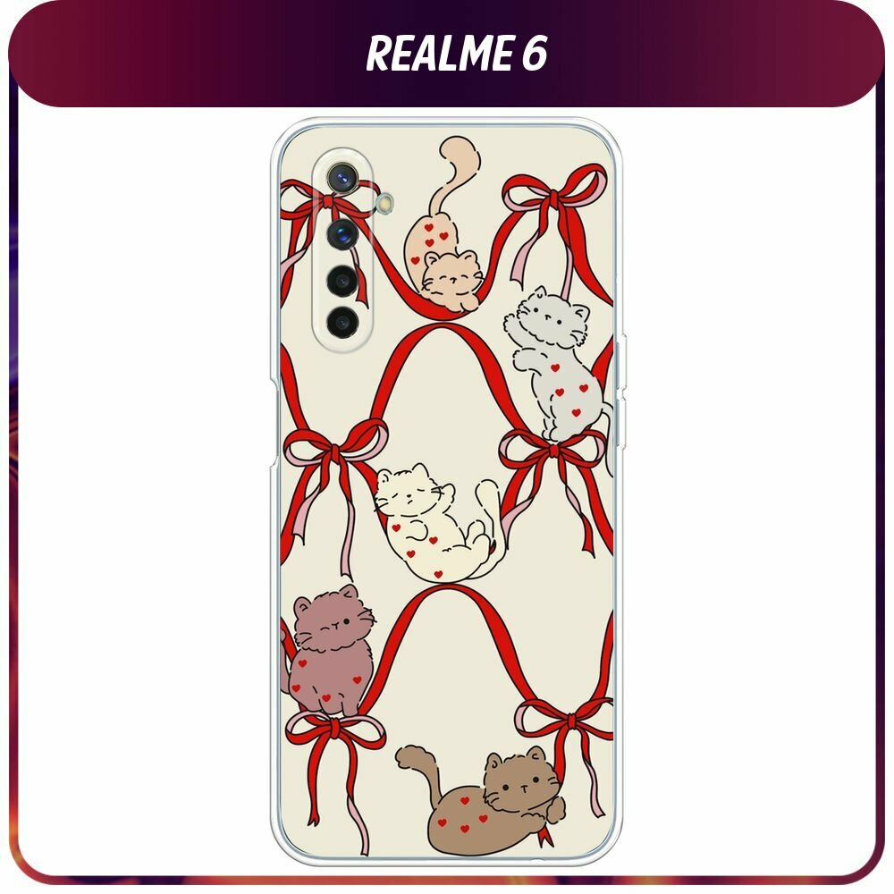 Силиконовый чехол на Realme 6 / Реалми 6 с принтом Котики в ленточках 1