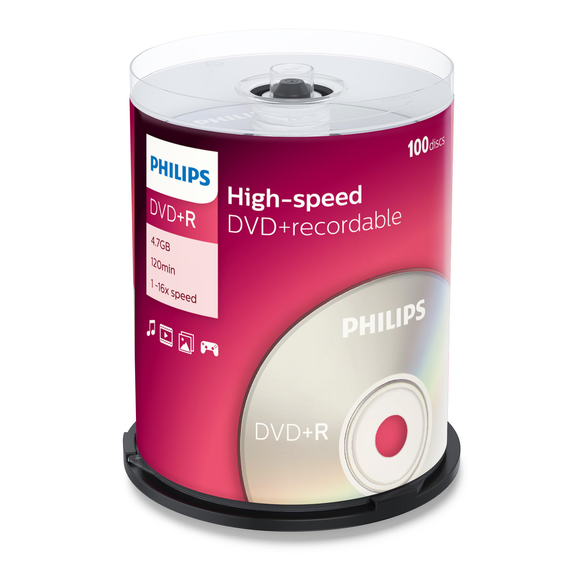 Диск DVD+R Philips 4.7 Gb, 16x, Cake Box (100)