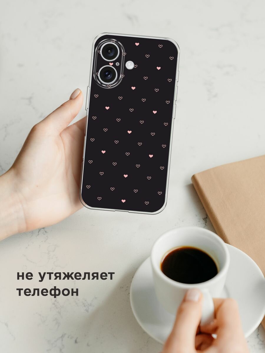 Чехол на Apple iPhone 16 / Айфон 16 с принтом "Черный фон и сердечки" — фото 1