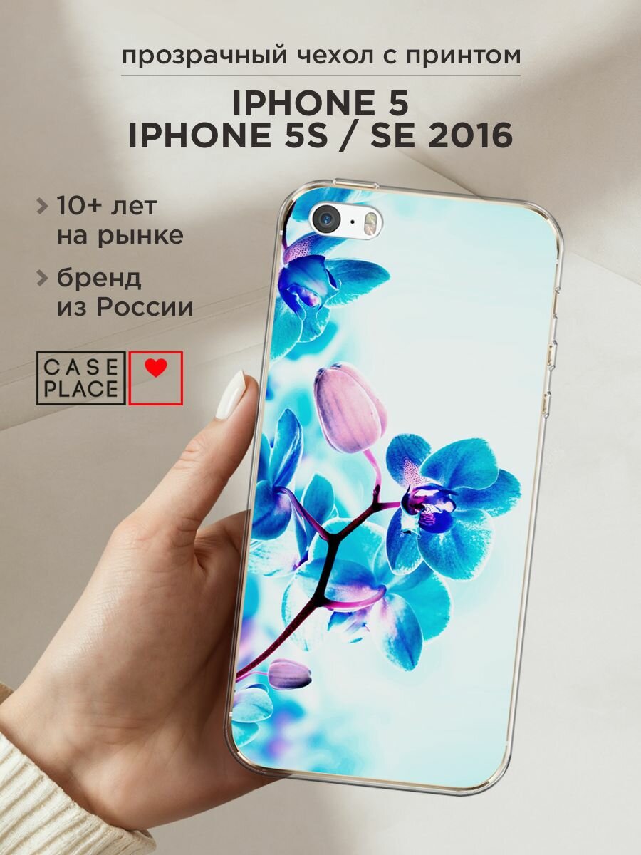 Чехол на Apple iPhone 5/5S/SE / Айфон 5/5S/SE с принтом "Голубая орхидея"
