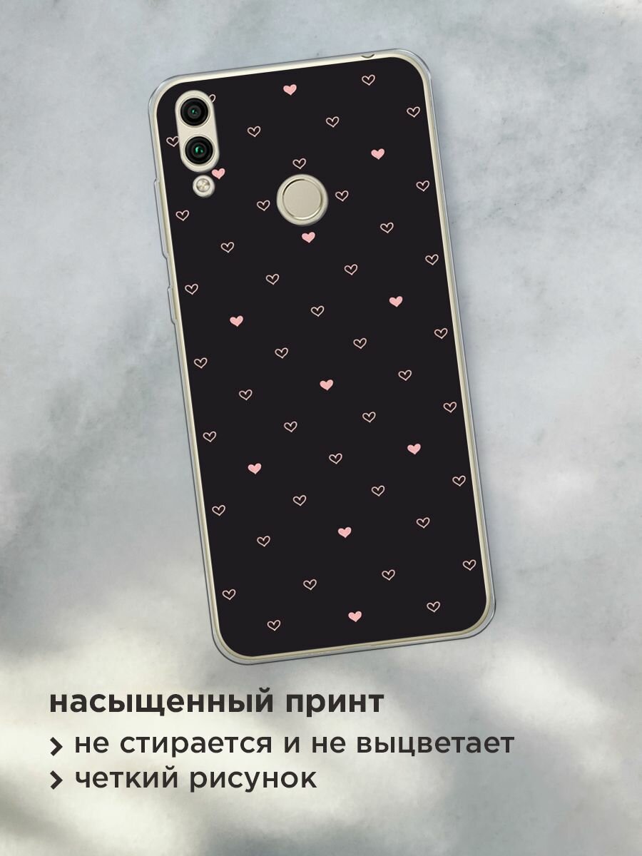 Чехол на Honor 8C / Хонор 8С с принтом "Черный фон и сердечки" — фото 1