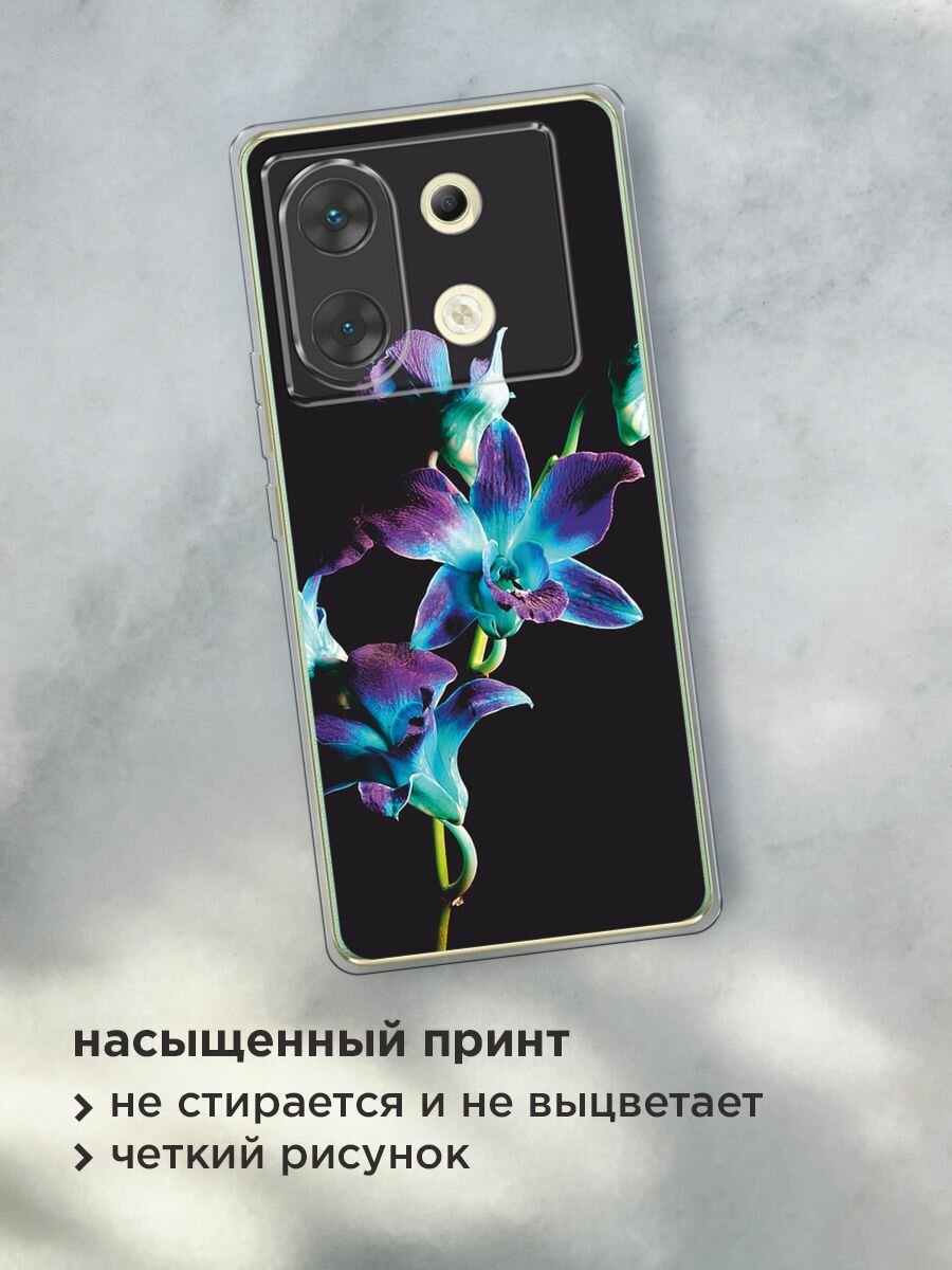 Чехол на Infinix Zero 30 5G / Инфиникс Зеро 30 5G с принтом "Синий цветок на черном" — фото 1