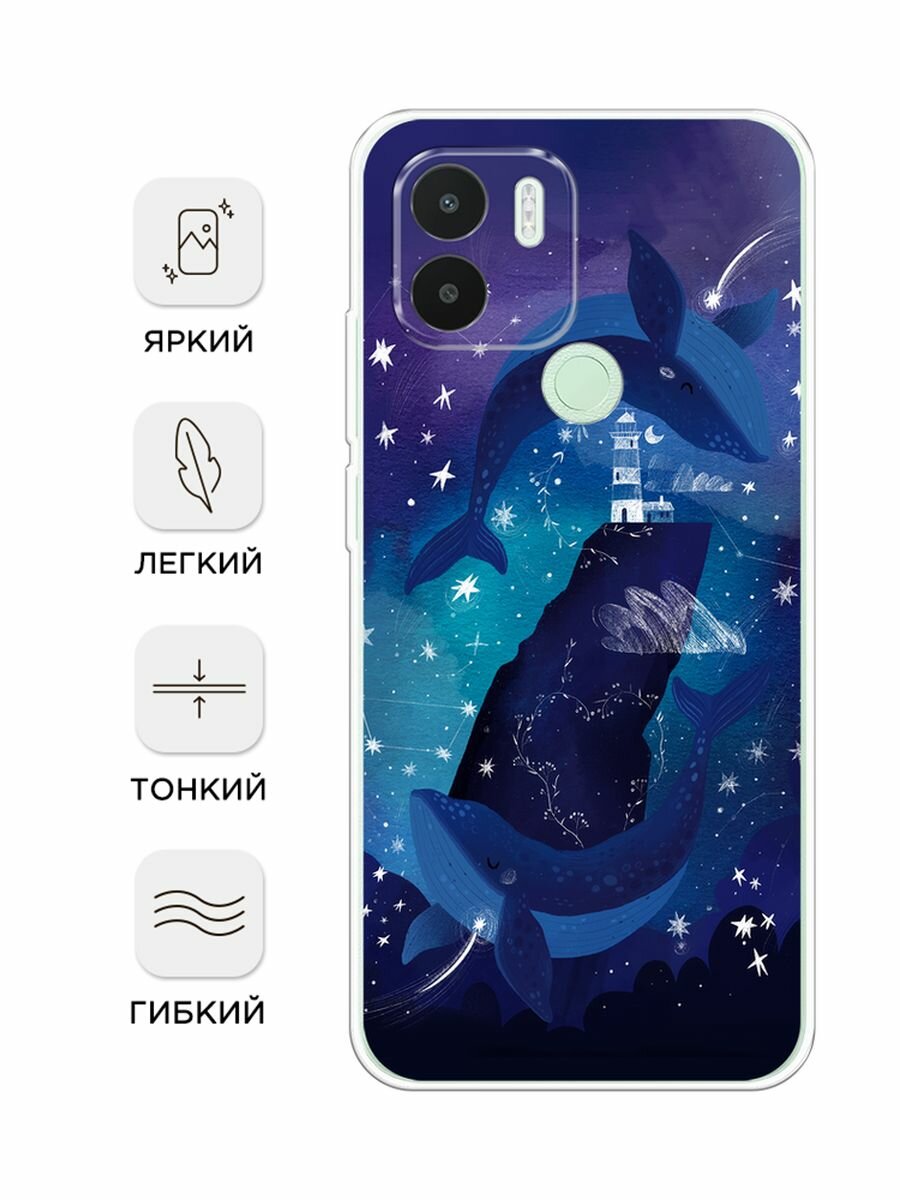Чехол на Xiaomi Redmi A1+/Redmi A2+/Poco C51/C50 / Редми A1+ с принтом "Ночные киты" — фото 1