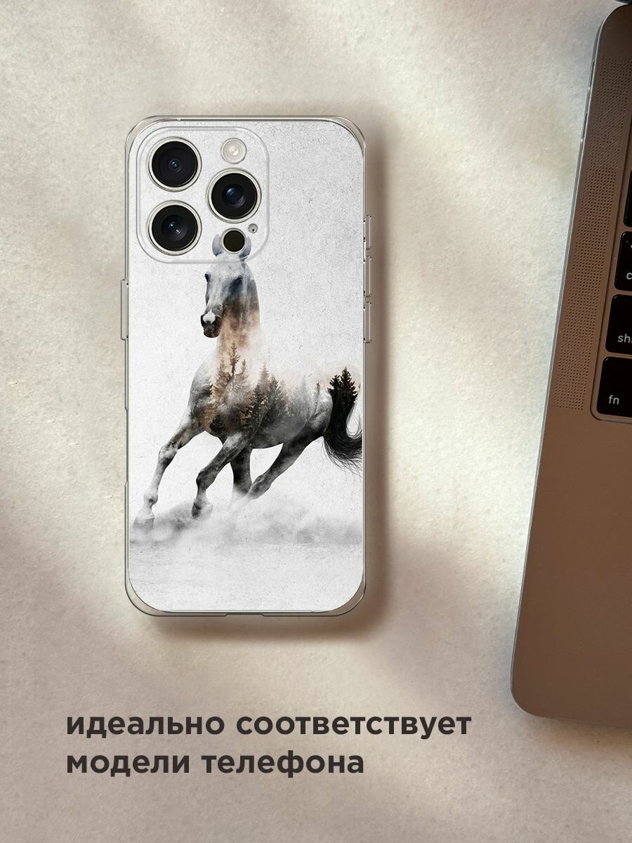 Чехол на Apple iPhone 16 Pro / Айфон 16 Про с принтом "Лошадь лес" — фото 1
