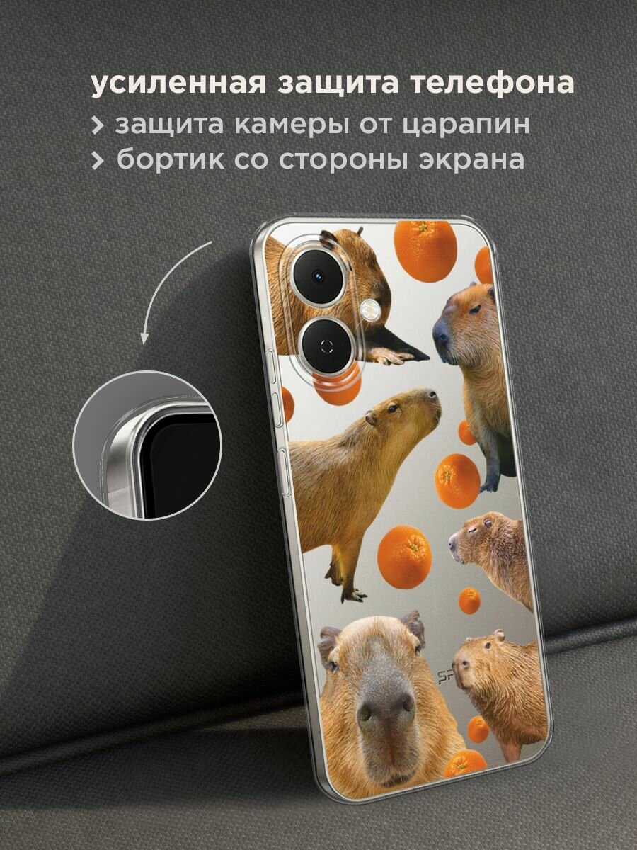 Чехол на Tecno Spark Go 2 / Текно Спарк Го 2 с принтом "Капибара и апельсины", прозрачный — фото 1