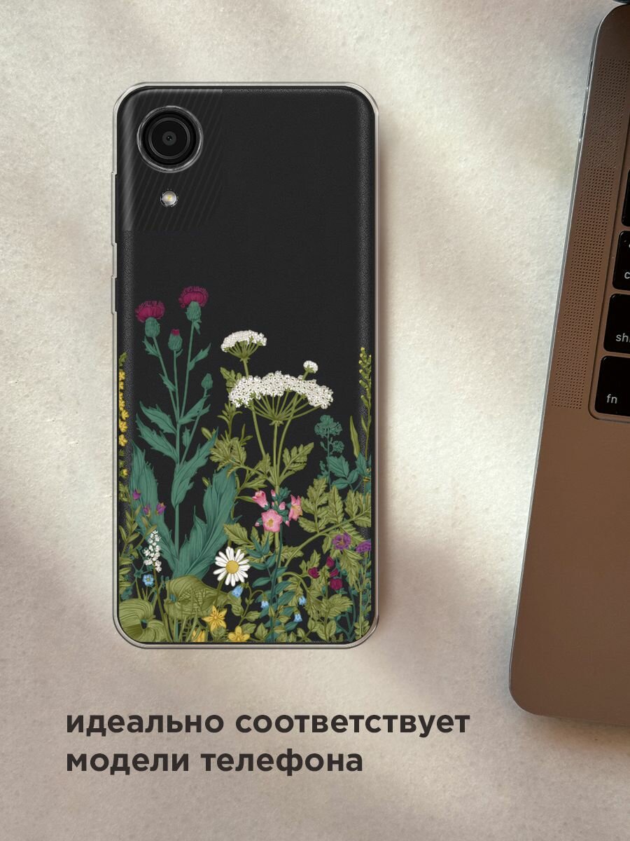 Чехол на Samsung Galaxy A03 Core / Самсунг Галакси А03 Core с принтом "Дикие полевые цветы", прозрачный — фото 1