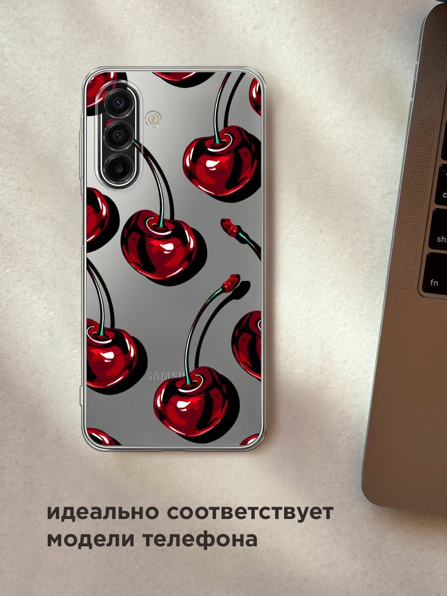 Чехол на Samsung Galaxy A17 / Самсунг А17 с принтом "Сочные черешни", прозрачный — фото 1