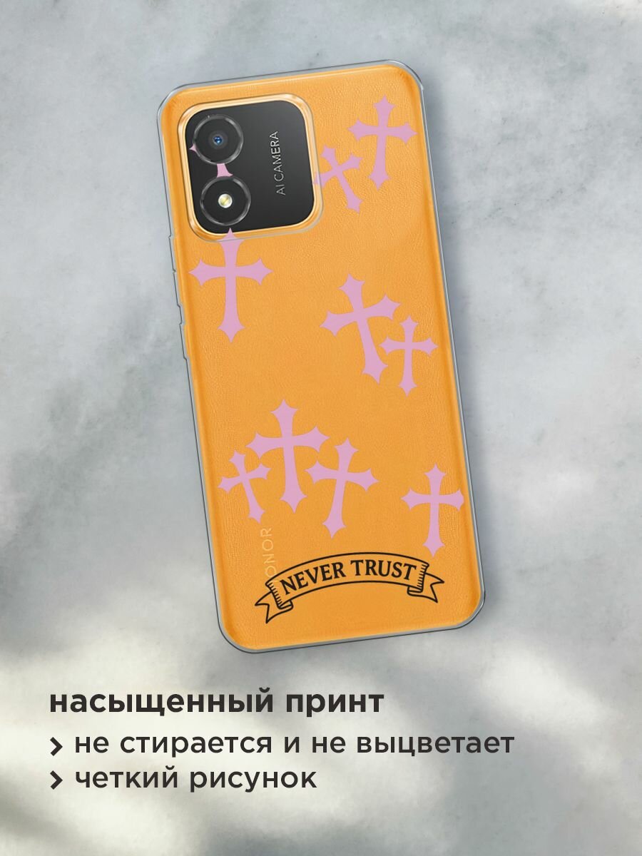 Чехол на Honor X5 / Хонор X5 с принтом "Розовые кресты", прозрачный — фото 1