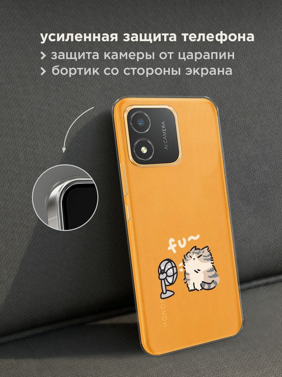 Чехол на Honor X5 / Хонор X5 с принтом "Котик с вентилятором", прозрачный — фото 1