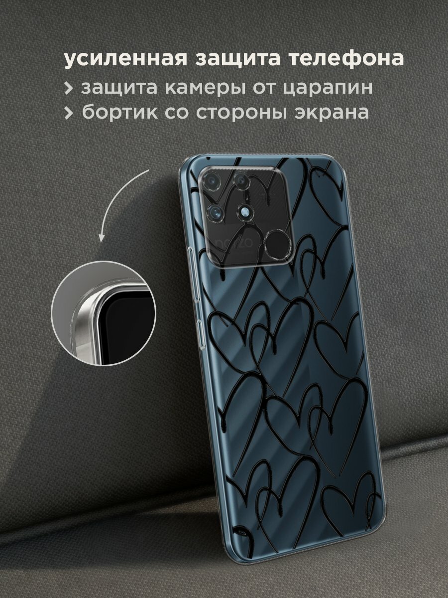 Чехол на Realme Narzo 50A / Реалми Нарзо 50A с принтом "Hearts doodle black 1" — фото 1