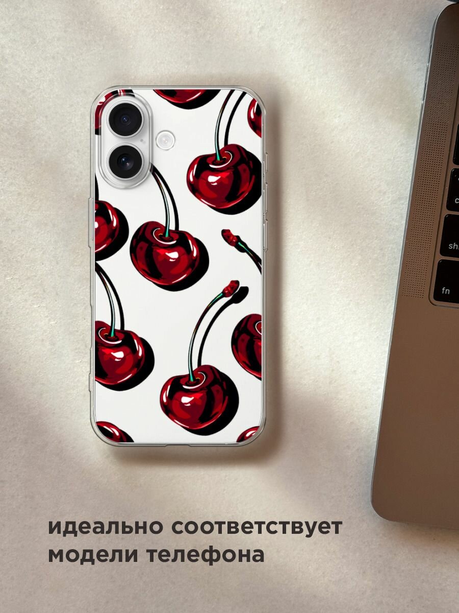 Чехол на Apple iPhone 17 / Айфон 17 с принтом "Сочные черешни", прозрачный — фото 1
