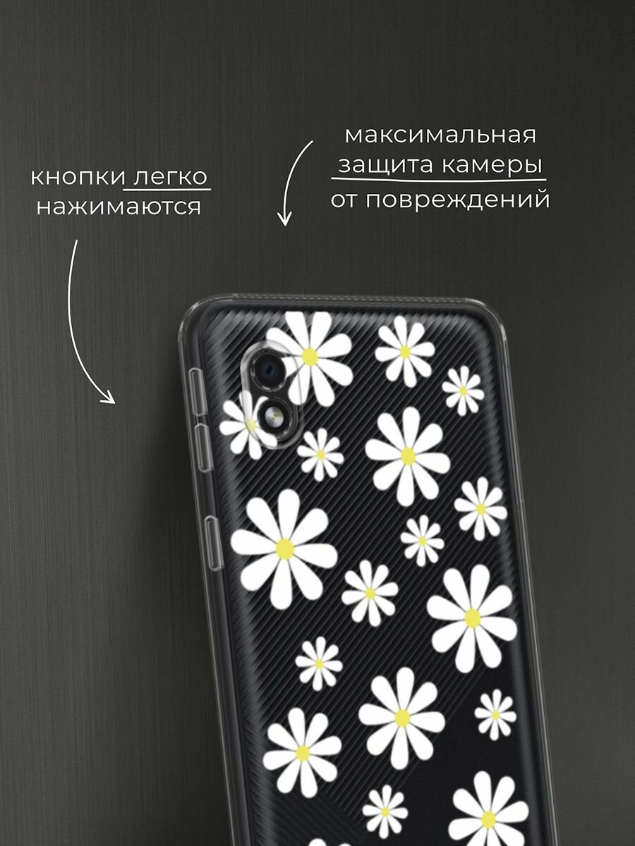 Чехол на Samsung Galaxy A01 Core / Самсунг Галакси А01 Core с принтом "Большие ромашки", прозрачный — фото 1