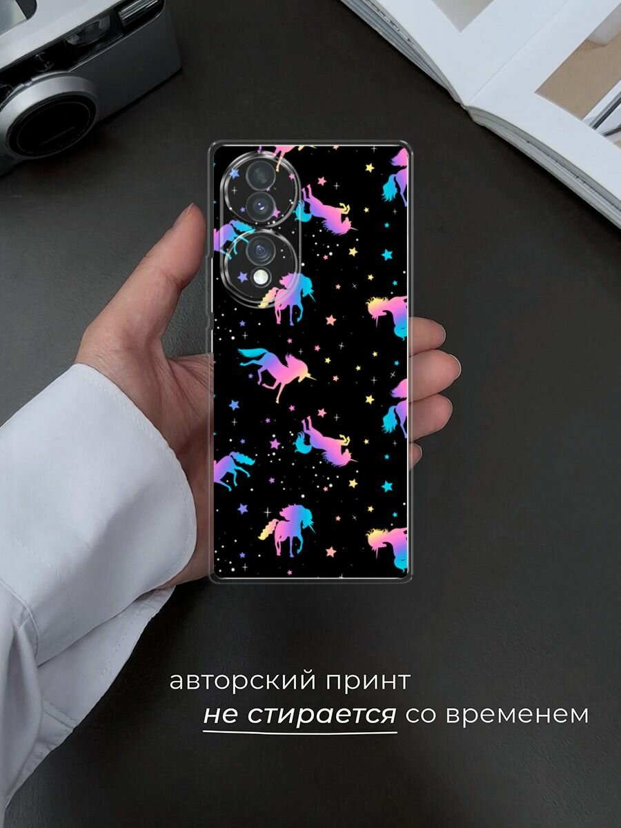 Силиконовый чехол на Honor 70 / Хонор 70 с принтом "Единороги градиент" — фото 1