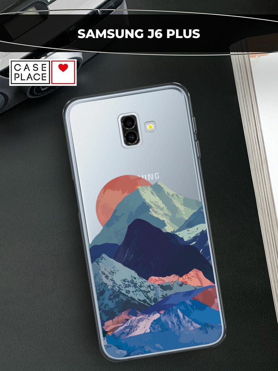 Чехол на Samsung Galaxy J6 + / Самсунг Галакси J6 Плюс 2018 с принтом "Закат в снежных горах", прозрачный