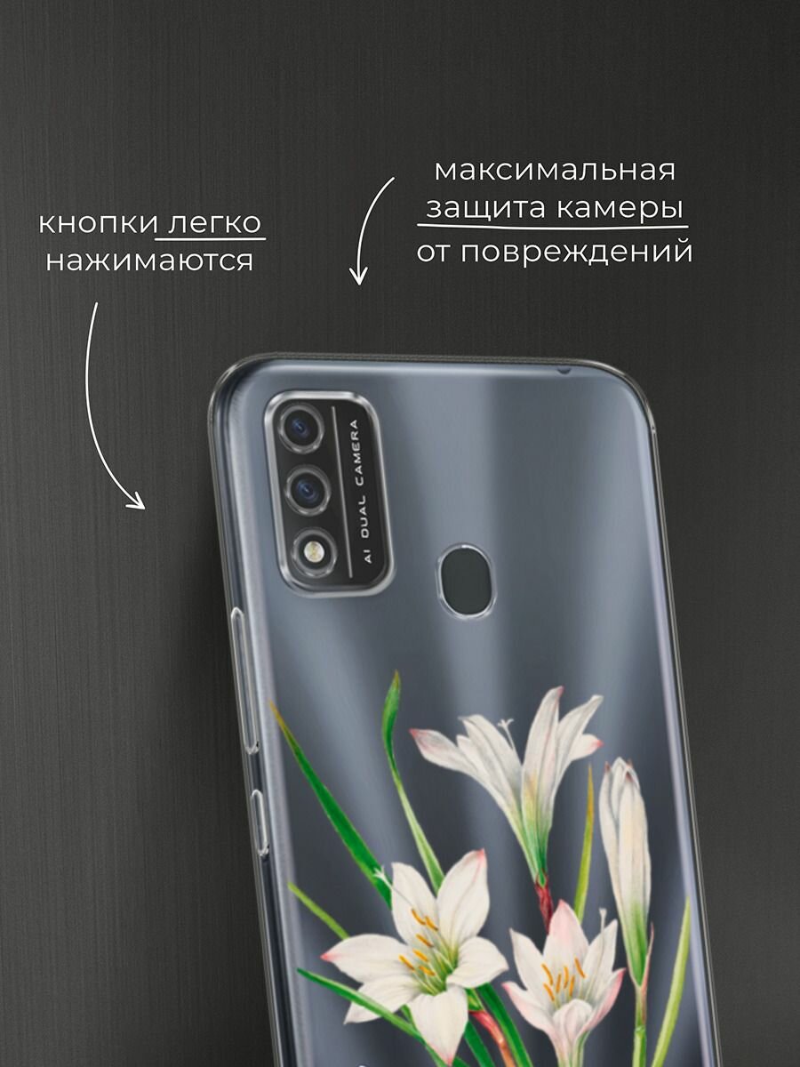 Чехол на Itel A48 / Ител А48 с принтом "White lily", прозрачный — фото 1