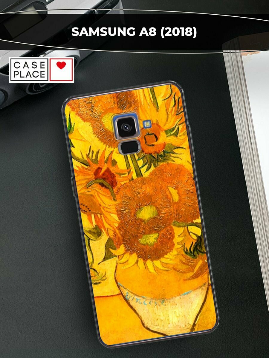 Чехол на Samsung Galaxy A8 2018 / Самсунг Галакси А8 2018 с принтом "Оранжевые подсолнухи"