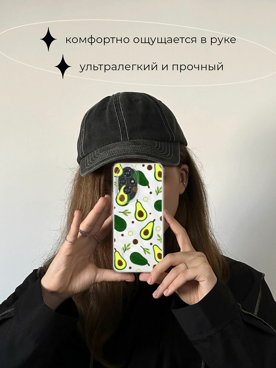 Чехол на Honor 200 / Хонор 200 с принтом "Авокадо паттерн", прозрачный — фото 1