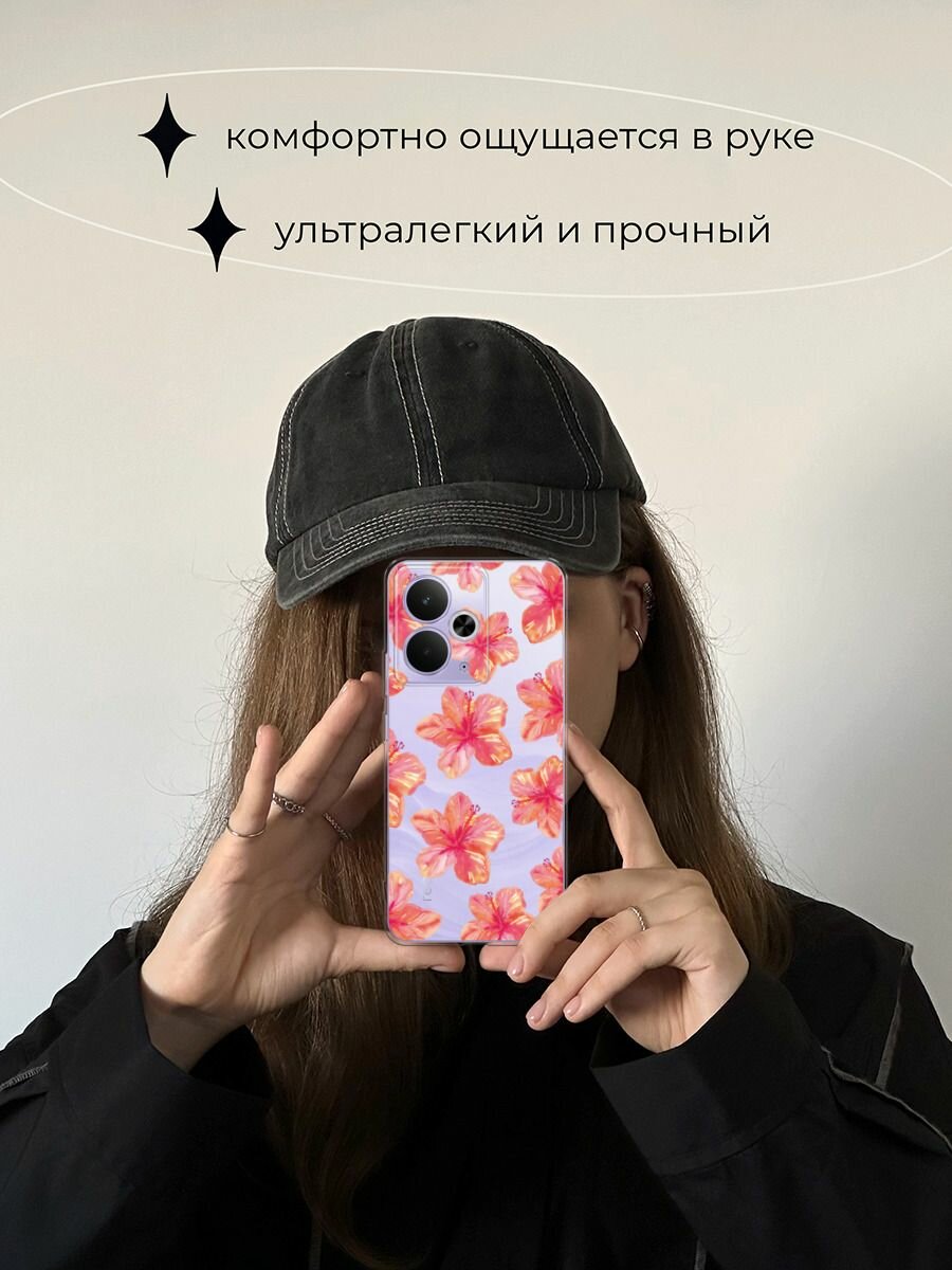 Силиконовый чехол на Realme 14T / Реалми 14Т с принтом "Pink flowers" — фото 1